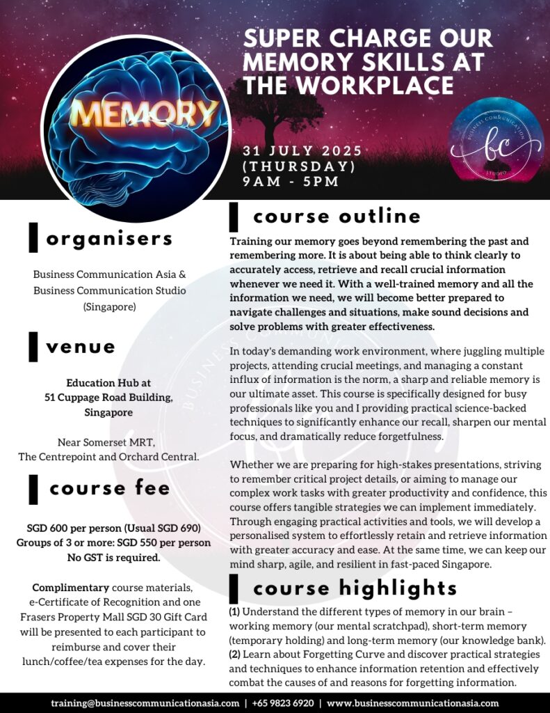 Super Charge Our Memory Skills at the Workplace (31 July 2025, Thursday ...